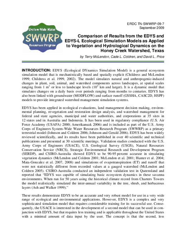 (PDF) Comparison of Results from the EDYS and EDYS-L Ecological ...