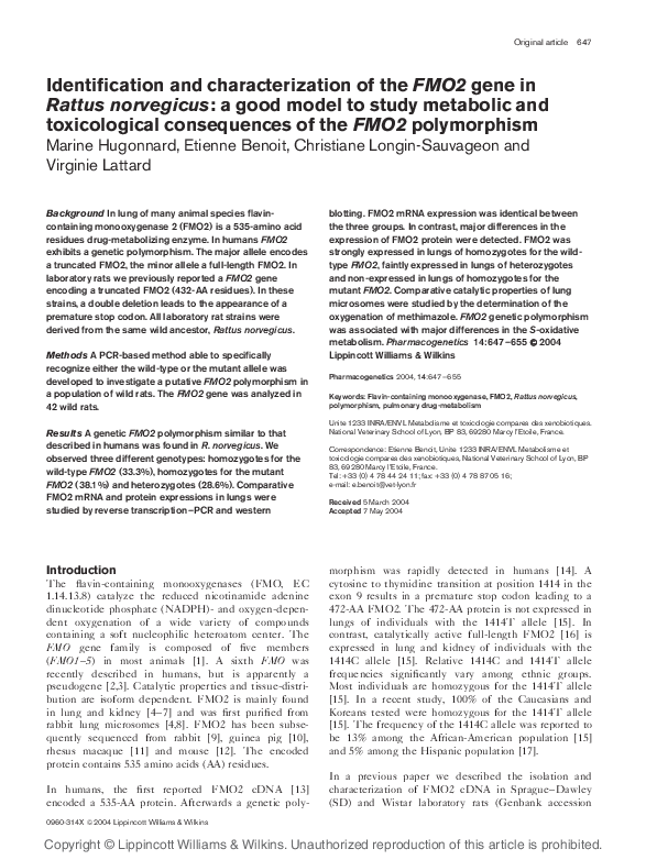 (PDF) Identification and characterization of the FMO2 gene in Rattus ...