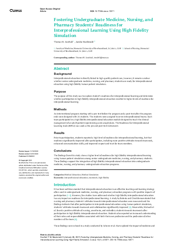 (PDF) Fostering Undergraduate Medicine, Nursing, and Pharmacy Students’ Readiness for ...
