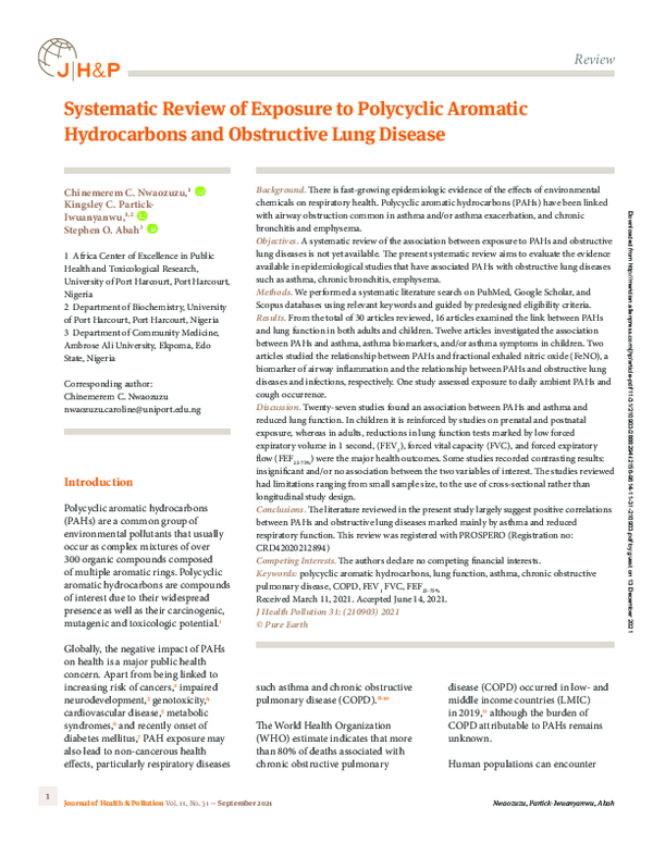 (PDF) Systematic Review of Exposure to Polycyclic Aromatic Hydrocarbons and Obstructive Lung Disease