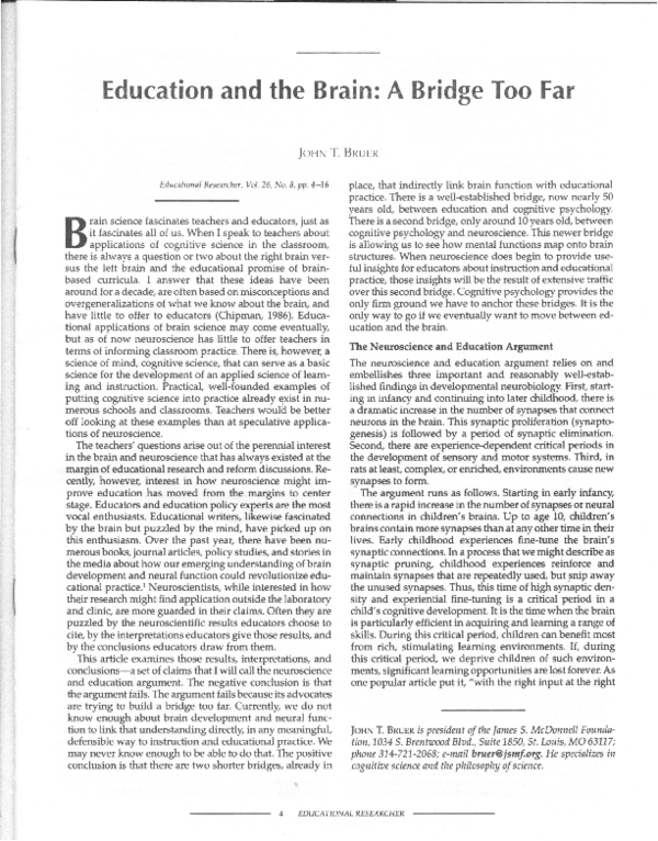 (PDF) Education and the Brain: A Bridge Too Far