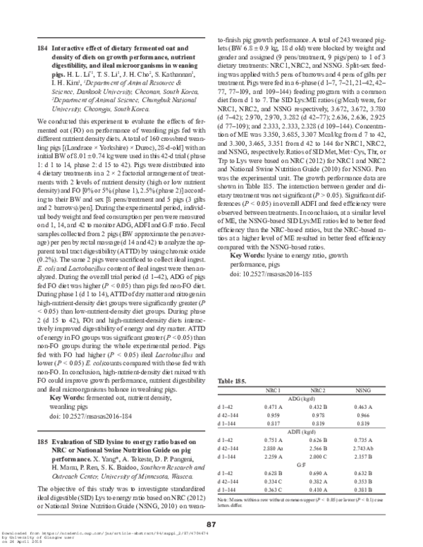 (PDF) 185 Evaluation of SID lysine to energy ratio based on NRC or ...