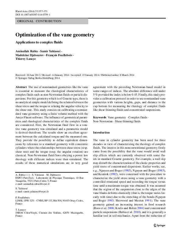 (PDF) Optimization of the vane geometry | Samir YAHIAOUI - Academia.edu
