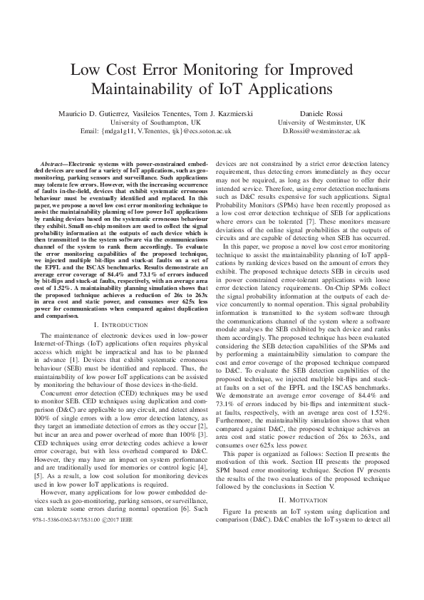 (PDF) Low cost error monitoring for improved maintainability of IoT ...