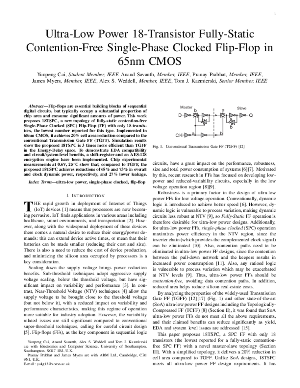 Pdf Ultra Low Power 18 Transistor Fully Static Contention Free Single Phase Clocked Flip Flop 
