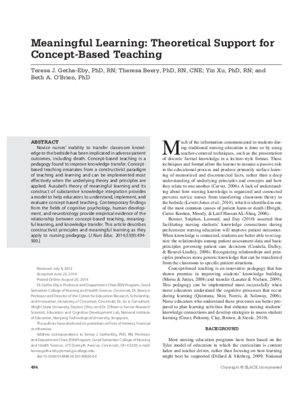 (PDF) Meaningful Learning: Theoretical Support for Concept-Based ...