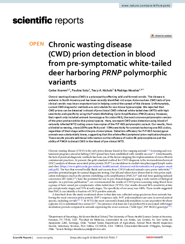 (PDF) Chronic wasting disease (CWD) prion detection in blood from pre ...