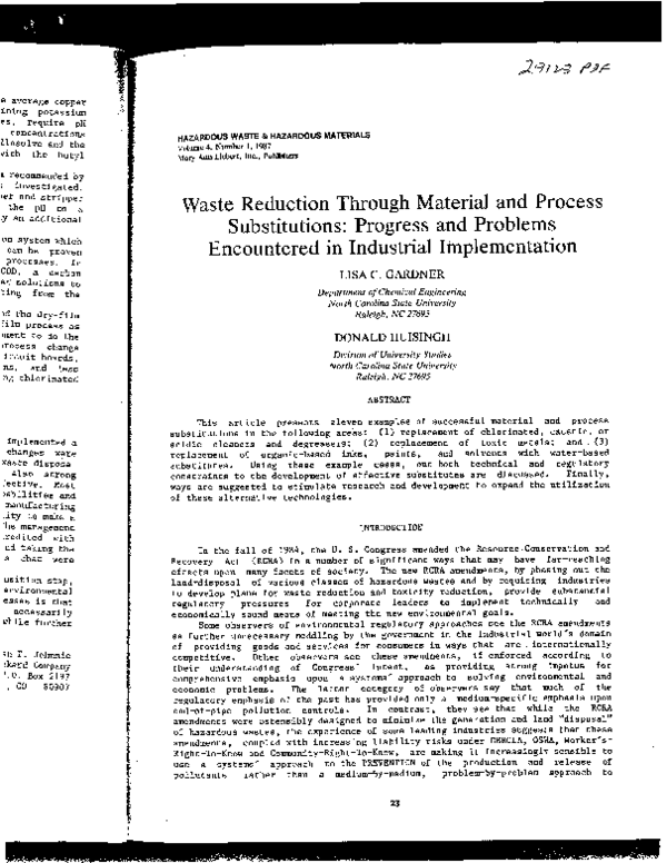(PDF) Waste Reduction Through Material and Process Substitutions ...