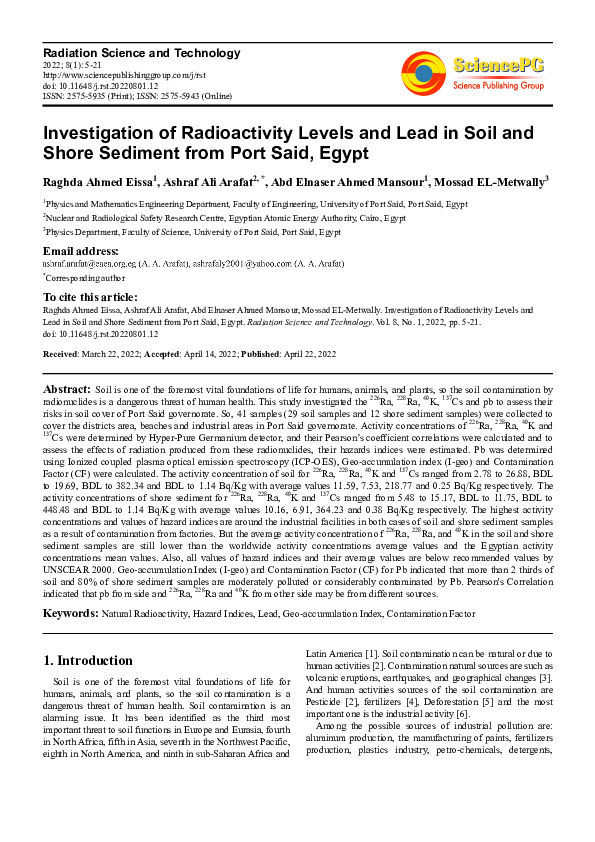 (PDF) Investigation of Radioactivity Levels and Lead in Soil and Shore ...