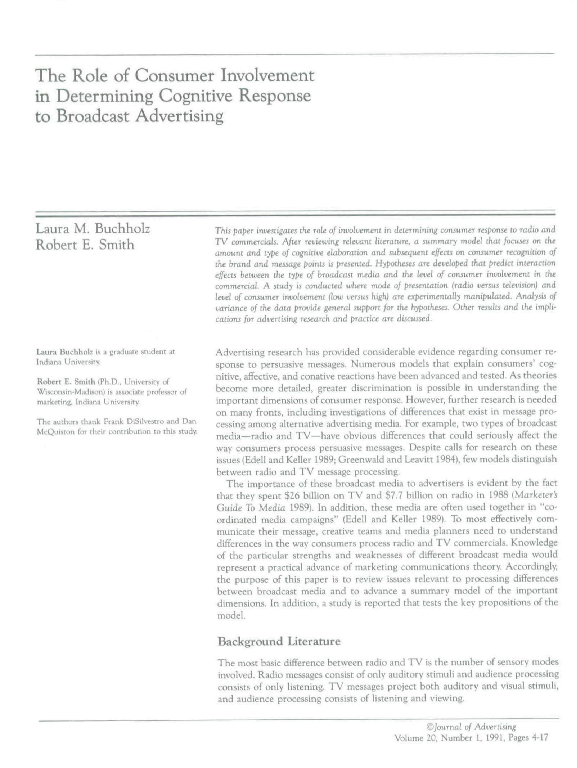 (PDF) The Role of Consumer Involvement in Determining Cognitive ...
