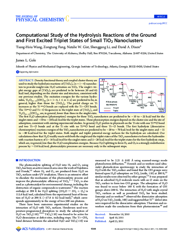 (PDF) Computational Study of the Hydrolysis Reactions of the Ground and First Excited Triplet ...