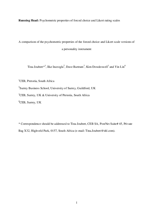 (PDF) A Comparison of the Psychometric Properties of the Forced Choice ...