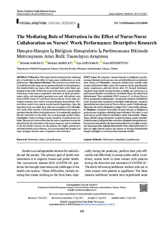 (PDF) The Mediating Role of Motivation in the Effect of Nurse-Nurse ...
