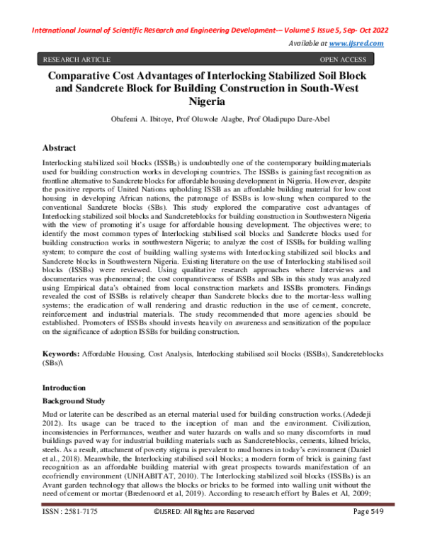 (PDF) Comparative Cost Advantages of Interlocking Stabilized Soil Block ...