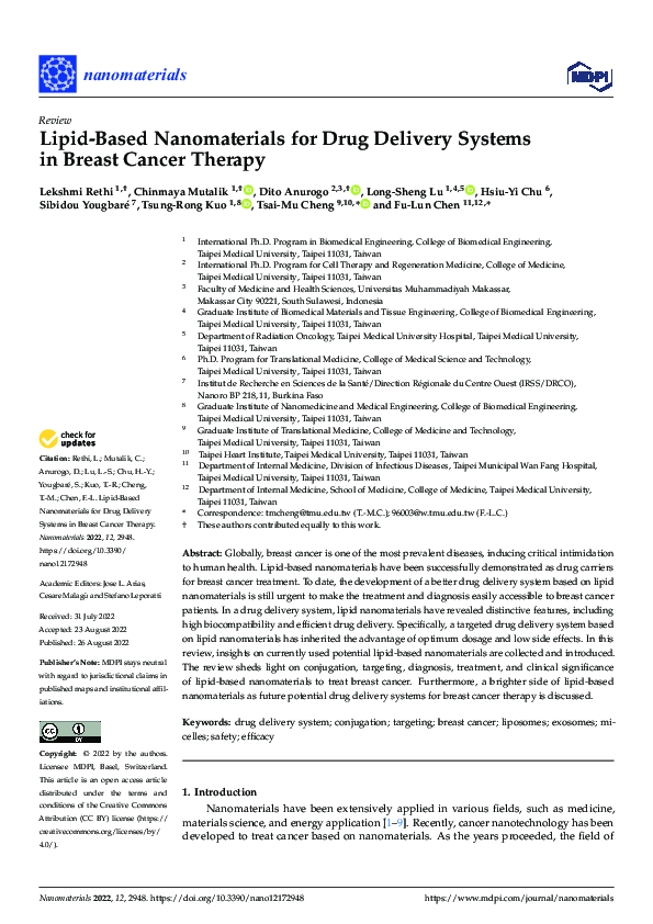 (PDF) Lipid-Based Nanomaterials for Drug Delivery Systems in Breast Cancer Therapy