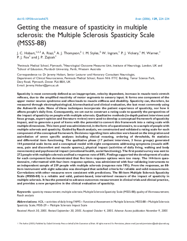 (PDF) Getting the measure of spasticity in multiple sclerosis: the ...