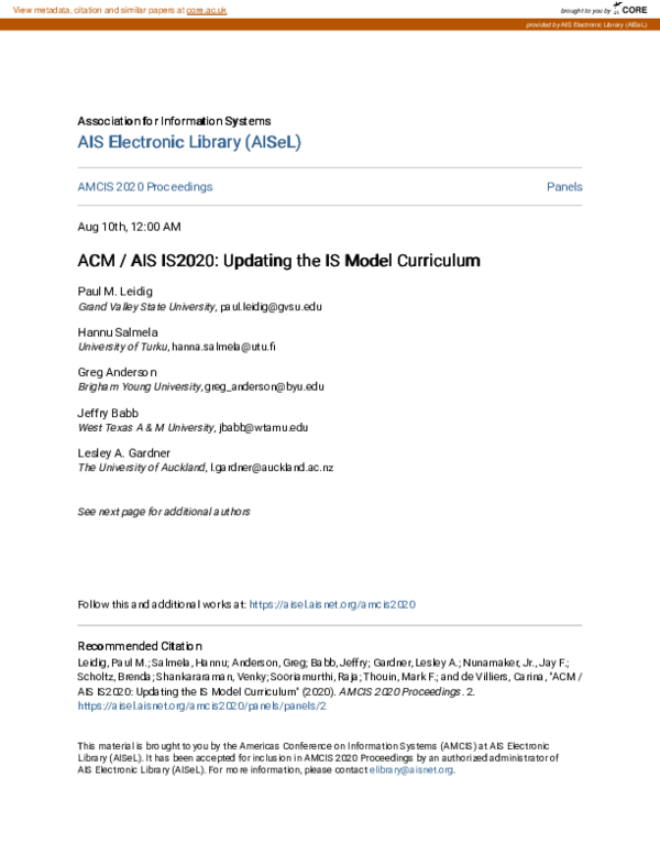 (PDF) ACM / AIS IS2020: Updating the IS Model Curriculum