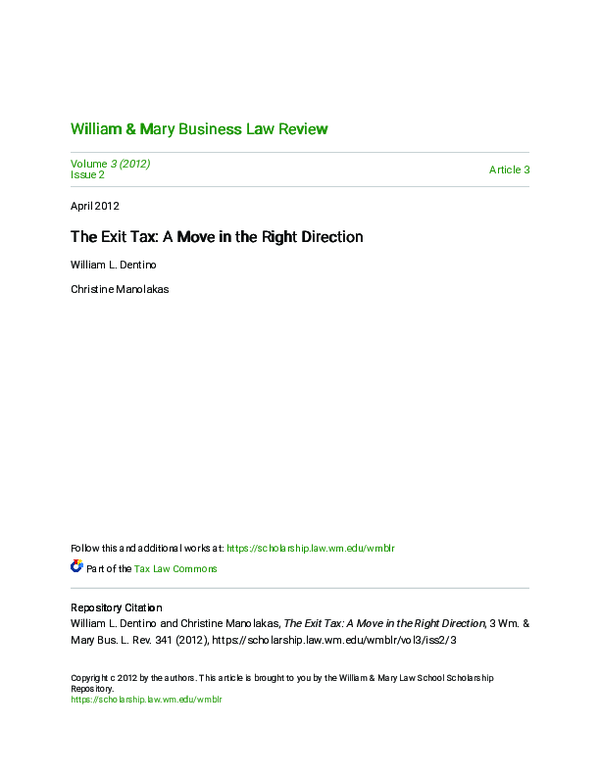 (PDF) The Exit Tax: A Move in the Right Direction