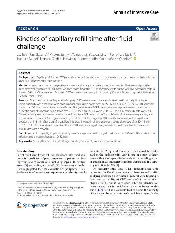 (PDF) Kinetics of capillary refill time after fluid challenge
