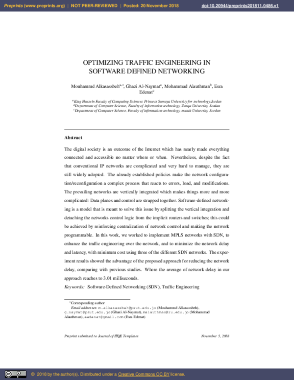 (PDF) Optimizing Traffic Engineering in Software Defined Networking