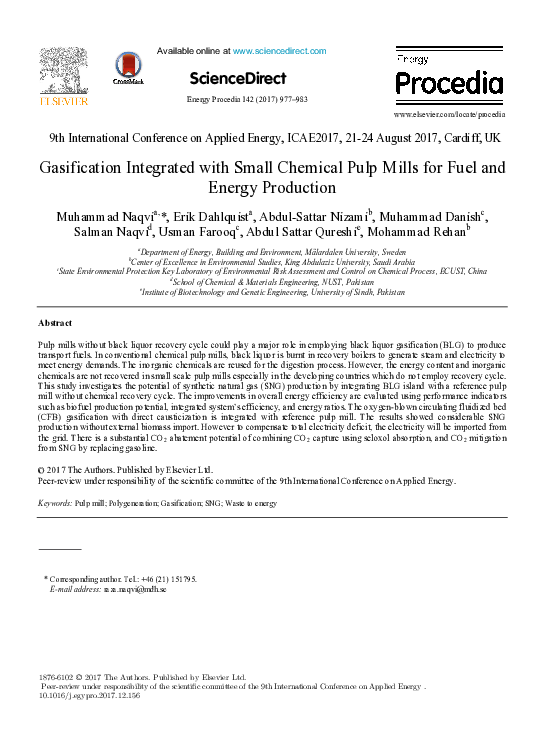 (PDF) Gasification Integrated with Small Chemical Pulp Mills for Fuel ...