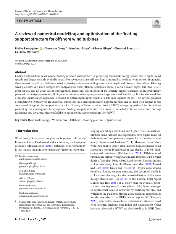 Pdf A Review Of Numerical Modelling And Optimisation Of The Floating Support Structure For