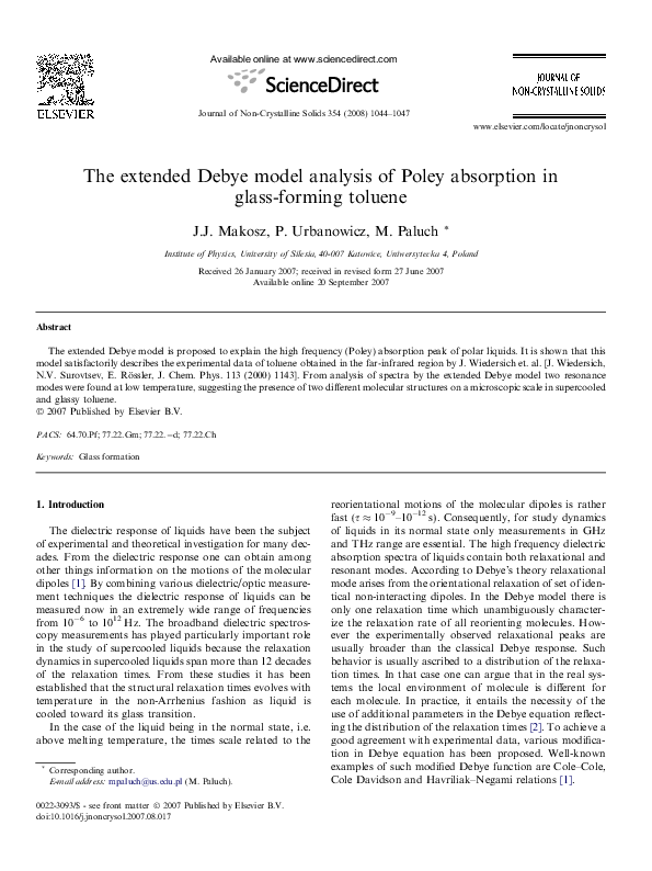 (PDF) The extended Debye model analysis of Poley absorption in glass ...