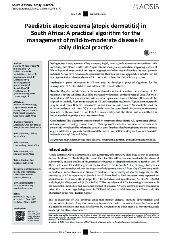 (PDF) Paediatric atopic eczema (atopic dermatitis) in South Africa: A ...