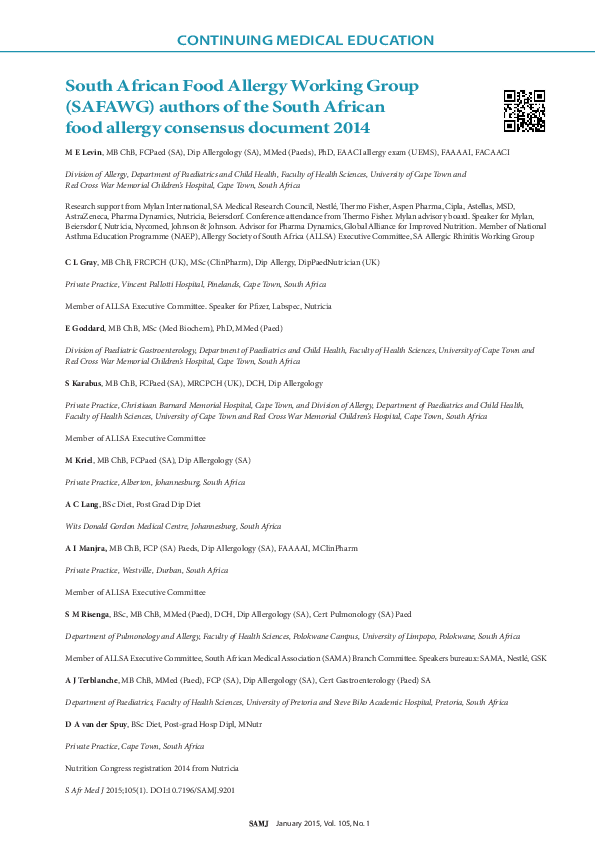 (PDF) South African Food Allergy Working Group (SAFAWG) authors of the ...