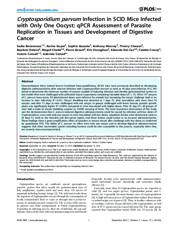 (PDF) Cryptosporidium parvum Infection in SCID Mice Infected with Only ...