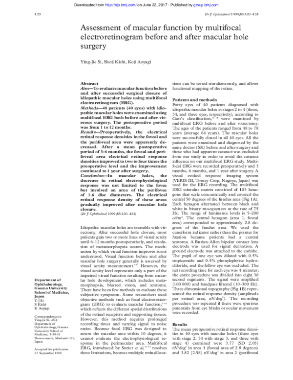 (PDF) Assessment of macular function by multifocal electroretinogram ...