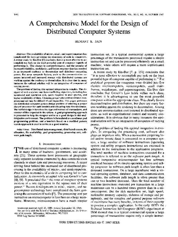 Pdf A Comprehensive Model For The Design Of Distributed Computer Systems