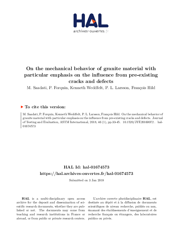 (PDF) On the Mechanical Behavior of Granite Material With Particular ...