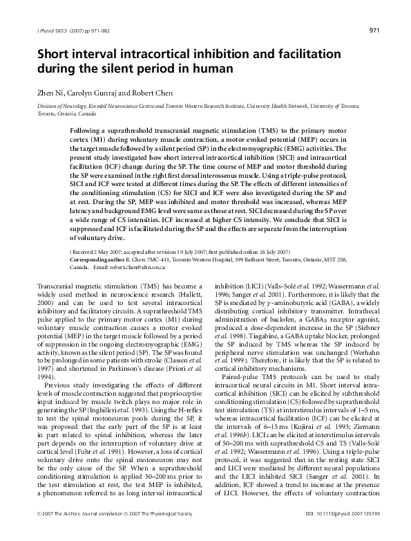 (PDF) Short interval intracortical inhibition and facilitation during ...