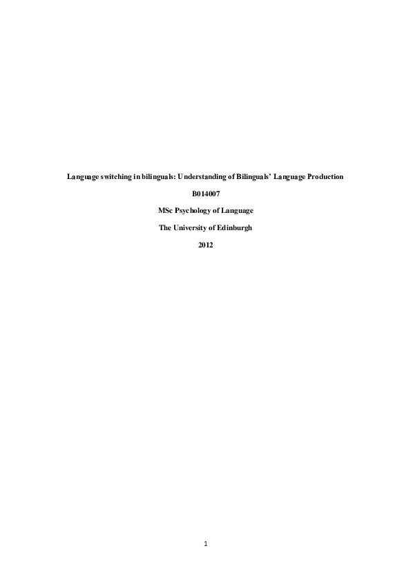 (PDF) Language switching in bilinguals: Understanding of Bilinguals’ Language Production