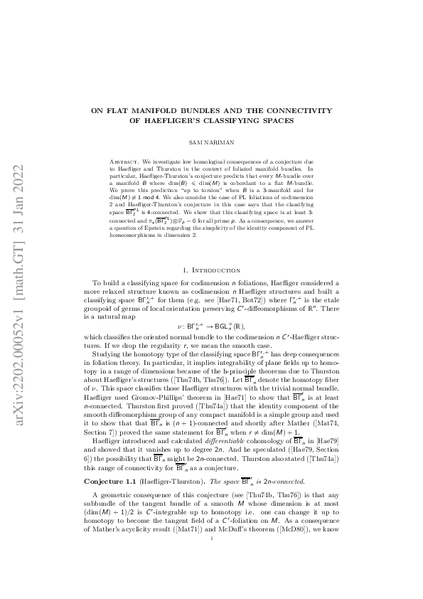 (PDF) On flat manifold bundles and the connectivity of Haefliger's ...