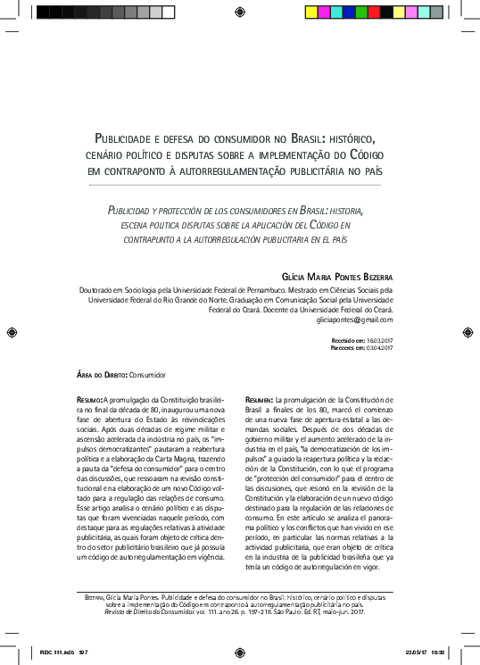 (PDF) Publicidade e defesa do consumidor no Brasil: histórico cenário político e disputas sobre ...