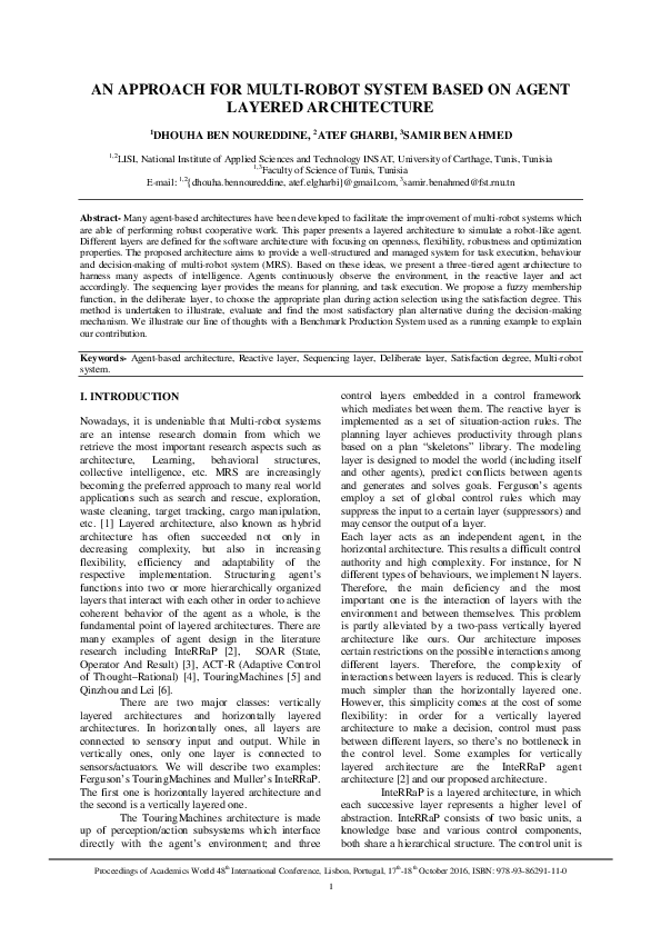 Pdf An Approach For Multi Robot System Based On Agent Layered