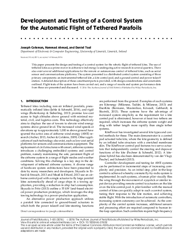 (PDF) Control System for Tethered Kite Flight