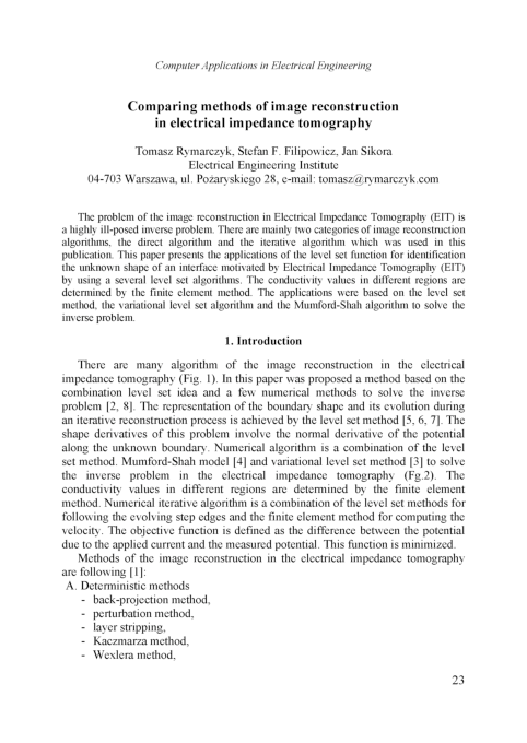 (PDF) Comparing methods of image reconstruction in electrical impedance tomography