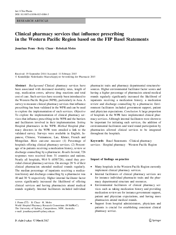 (PDF) Clinical pharmacy services that influence prescribing in the ...