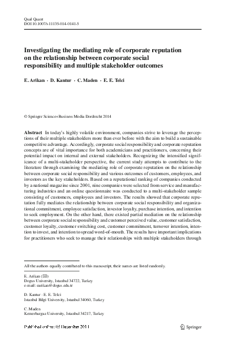 (PDF) Investigating the mediating role of corporate reputation on the relationship between ...
