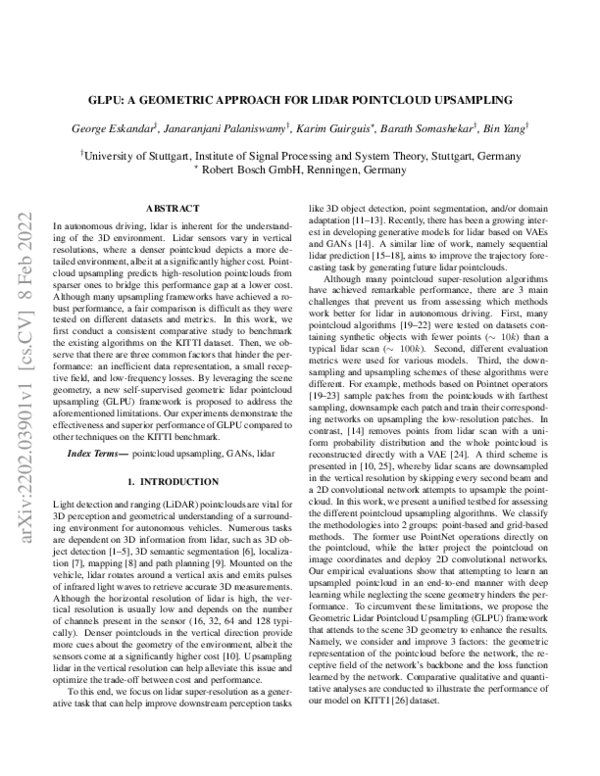 (PDF) GLPU: A Geometric Approach For Lidar Pointcloud Upsampling
