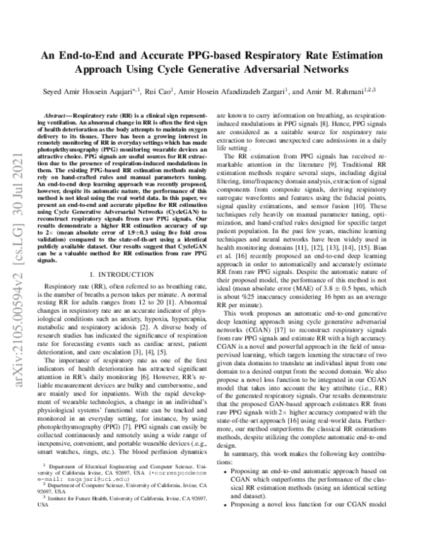 Pdf Accurate Rr Estimation Using Cyclegan And Ppg
