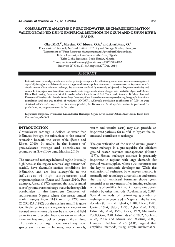 (PDF) Comparative analysis of groundwater recharge estimation Value obtained using empirical ...