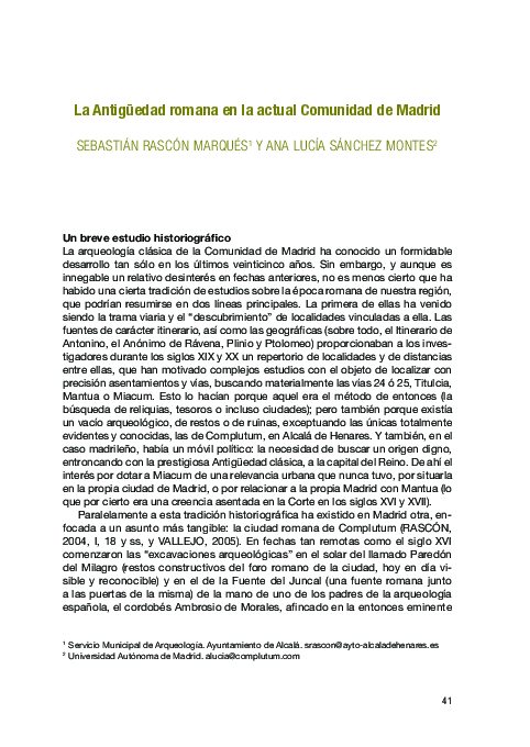 (PDF) La antigüedad romana en la actual Comunidad de Madrid