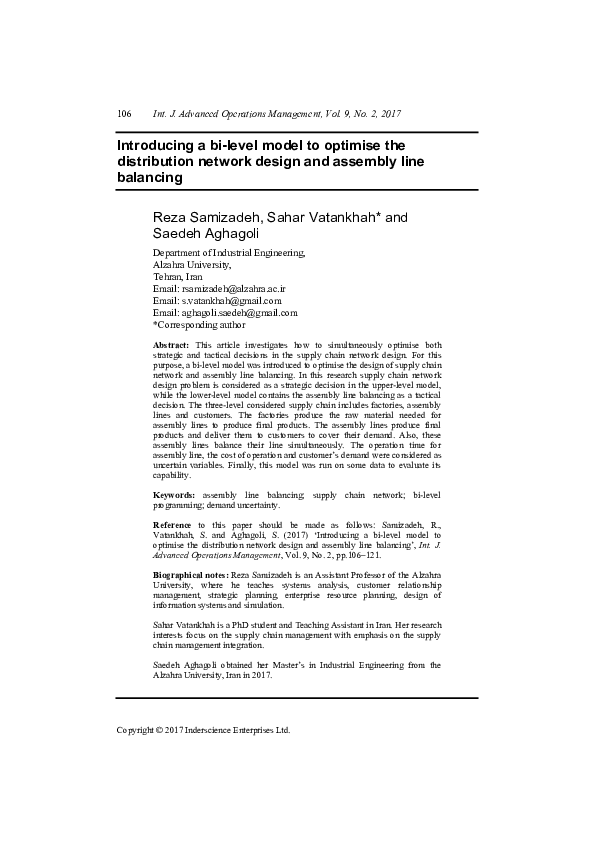 (PDF) Introducing a bi-level model to optimise the distribution network design and assembly line ...