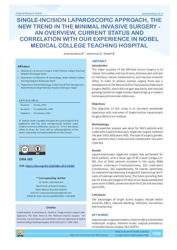 (PDF) Single-Incision Laparoscopic Approach, the New Trend in the ...