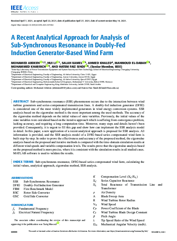 (PDF) A Recent Analytical Approach for Analysis of Sub-Synchronous Resonance in Doubly-Fed ...