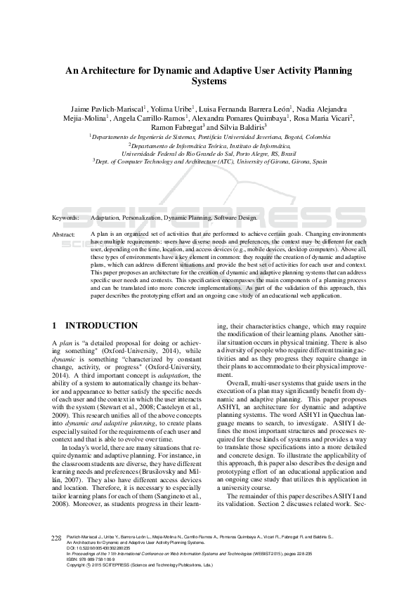 (PDF) An Architecture for Dynamic and Adaptive User Activity Planning ...